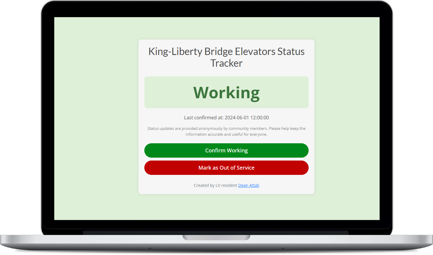 King-Liberty Bridge Elevators Status Tracker